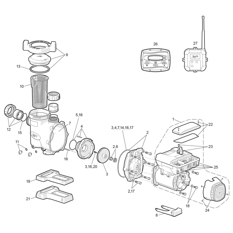 Jandy/Zodiac - Pump Parts - VS FloPro 1.85HP Variable-Speed 115V/230V ...